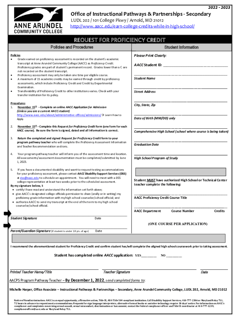 Fillable Online Request for Proficiency Credit Form Fax Email Print - pdfFiller