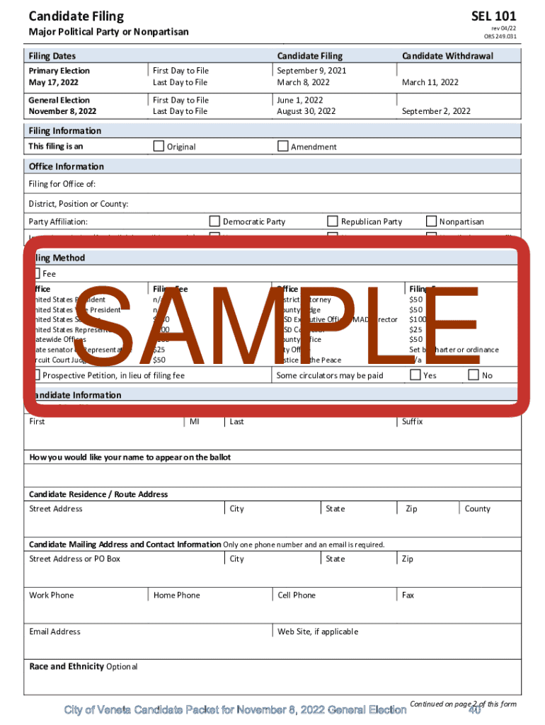 Fillable Online 1. 2022 Candidate Packet Cover Sheet. County City ...