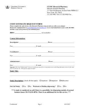 Fillable Online COST ESTIMATE REQUEST FORM - ColumbiaResearch Fax Email Print - pdfFiller