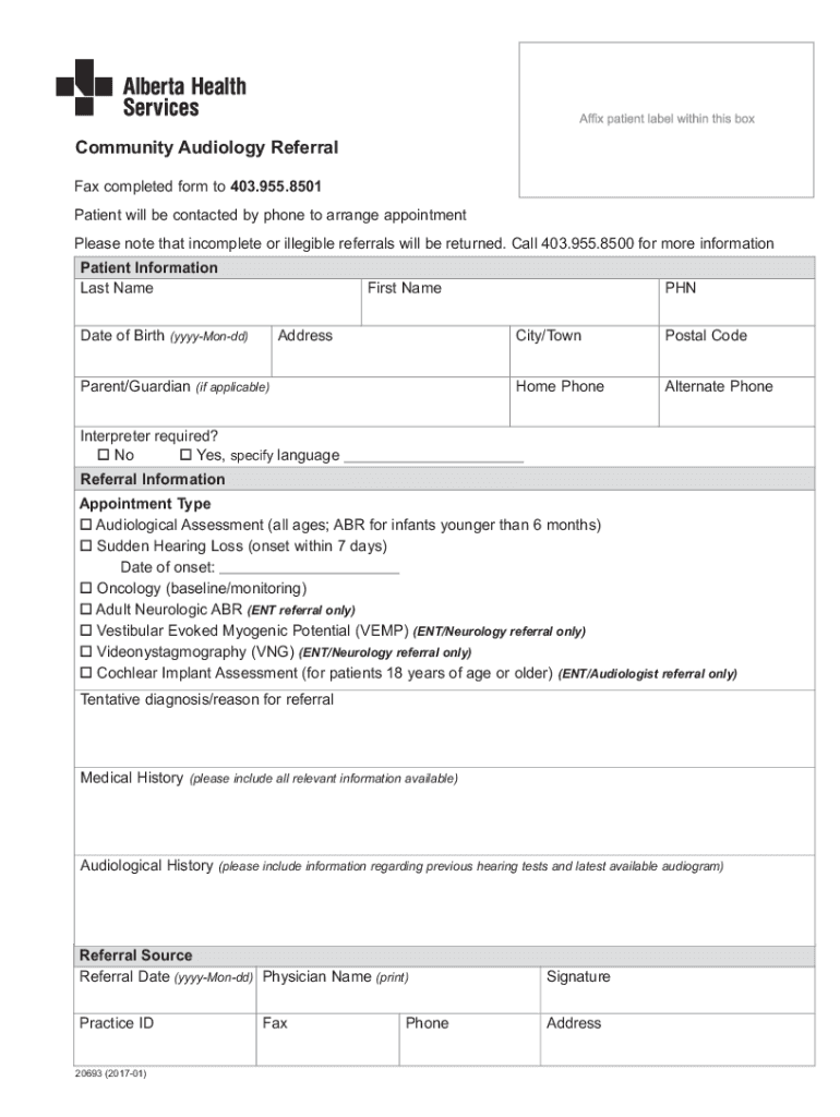 Fillable Online Community Audiology Referral - Alberta Health Services ...