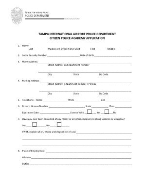 Fillable Online Tampa Police Department's Citizens AcademyCity of ...