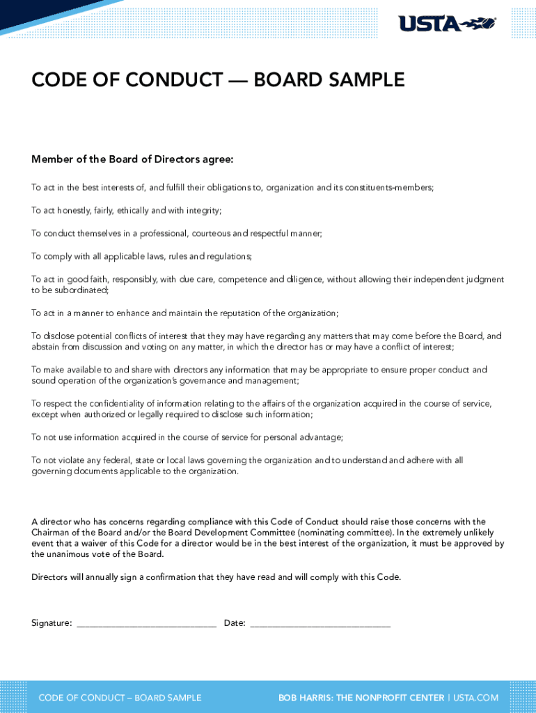 Fillable Online Board of Directors' Code of Conduct - ICANNCode of ...