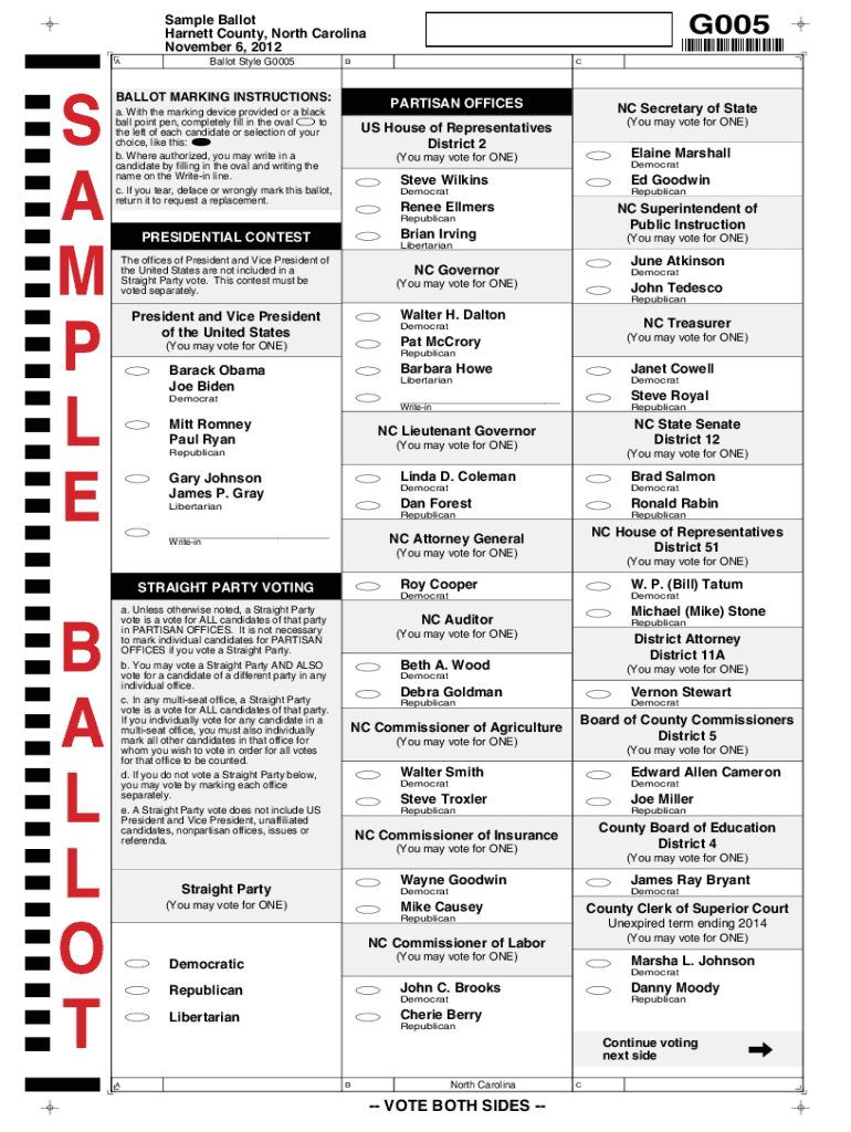 Fillable Online Sample BallotsHarnett County, North Carolina Fax Email ...