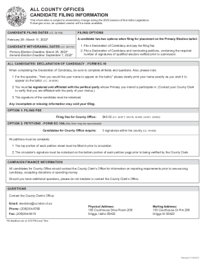 Fillable Online Fillable Online all county offices candidate filing information - Boise ... Fax ...