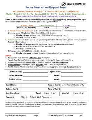 Fillable Online Room Reservation Request Form. Room Reservation Request Form Fax Email Print ...