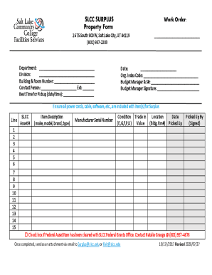 Fillable Online SLCC SURPLUS Work Order: Property Form Fax Email Print ...