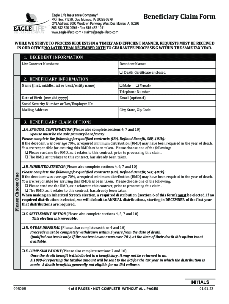 Fillable Online media.eagle-lifeco.comDocuments098008 11Eagle Life Insurance Company Beneficiary ...