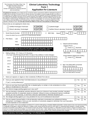 Fillable Online op nysed Clinical Laboratory Technology Form 1 ...