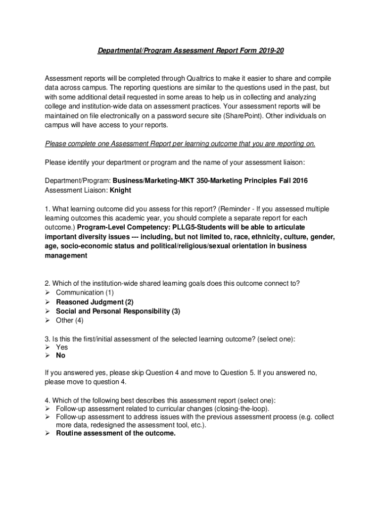 Fillable Online Departmental/Program Assessment Report Form - uwp.edu ...