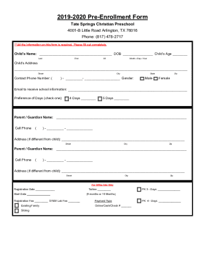 Fillable Online 2019-2020 Pre-Enrollment Form - Thryv Fax Email Print ...