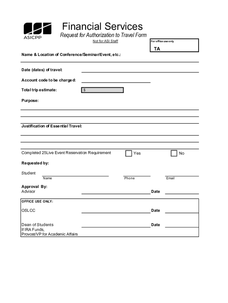 Fillable Online Request for Authorization to Travel Form - ASI, Cal Poly Pomona Fax Email Print ...