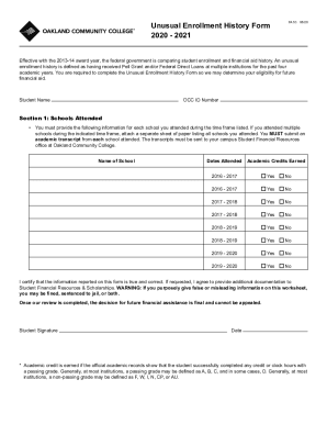 Fillable Online Unusual Enrollment History Form - Oakland Community ...