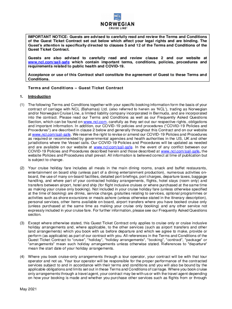 Fillable Online es.ncl.comGuestTicketContract04-20172IMPORTANT NOTICE ...