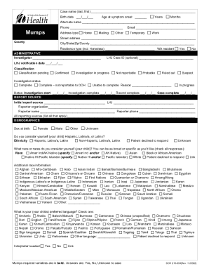 Fillable Online doh wa Reporting Form For Mumps. Form shows data local ...