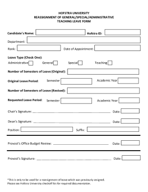 Fillable Online Reassignment Teaching Leave Form Fax Email Print ...