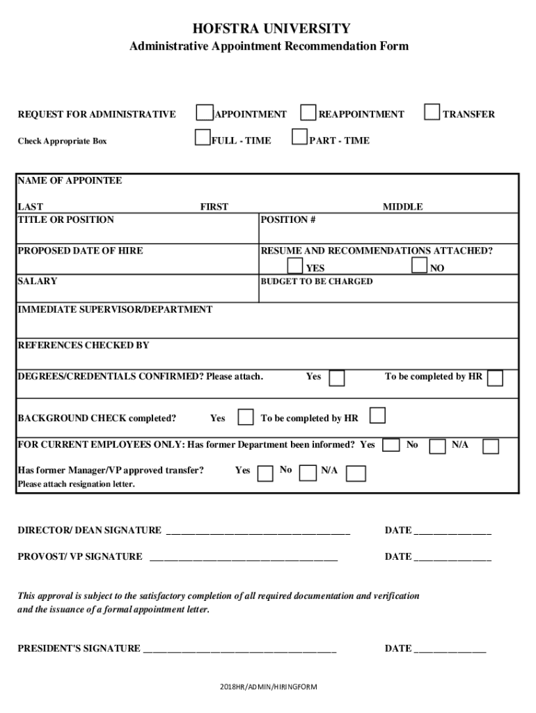 Fillable Online Administrative Appointment Recommendation Form ...