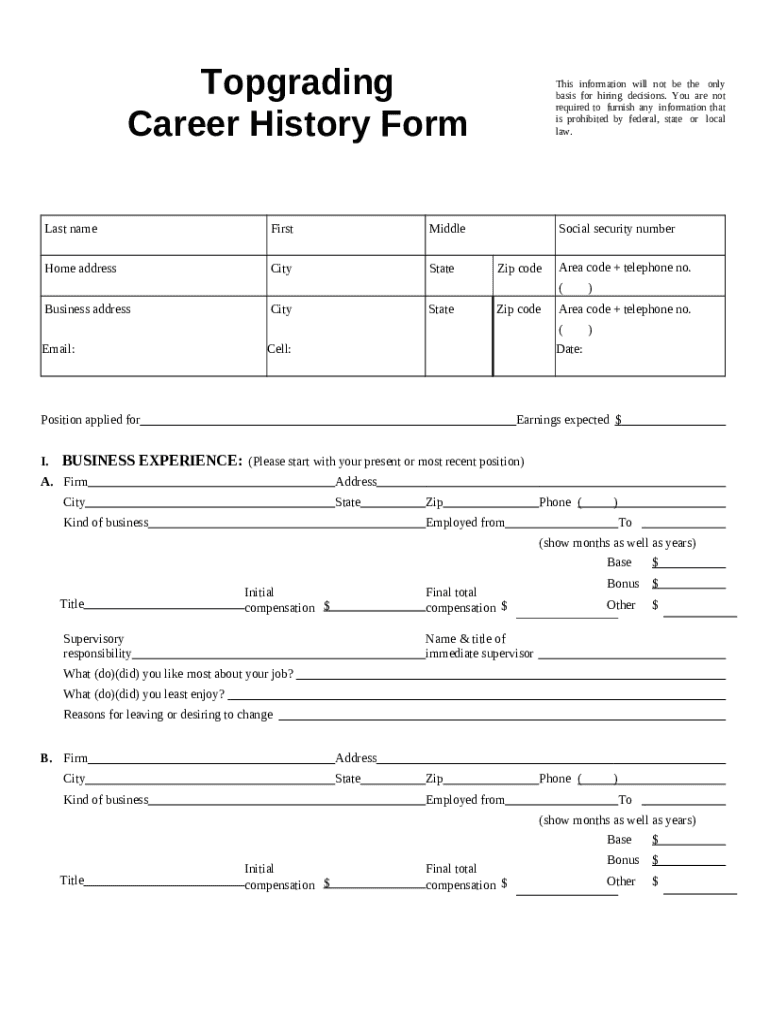 Topgrading Career History .doc Doc Template | pdfFiller