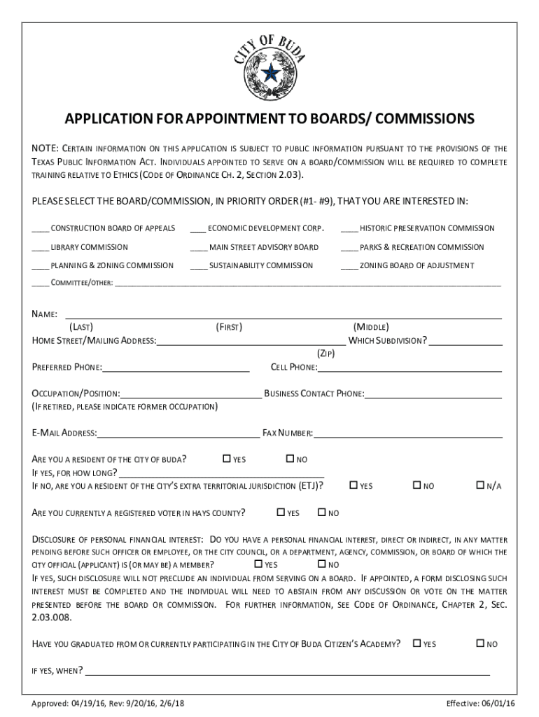 Fillable Online Fill - Free fillable Appointment to Boards & Commissions Application ... Fax ...