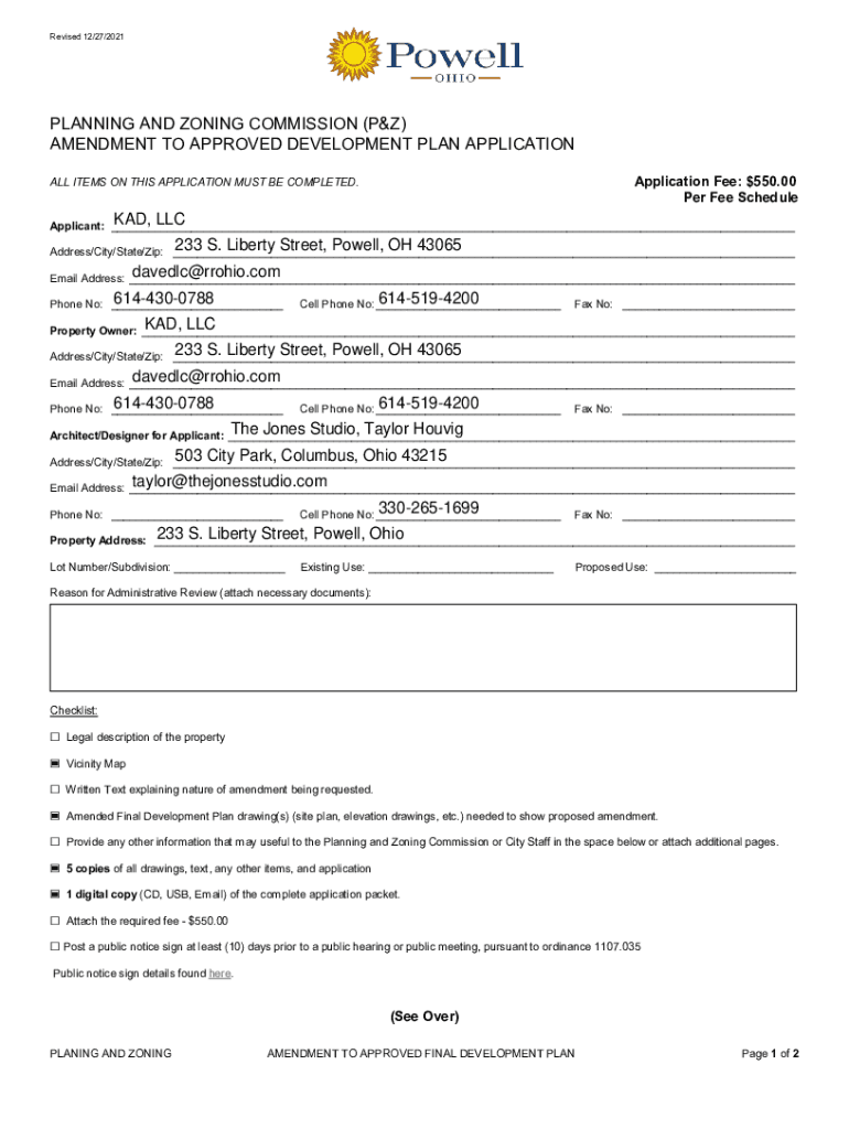 Fillable Online AMENDMENT TO APPROVED DEVELOPMENT PLAN APPLICATION Fax ...