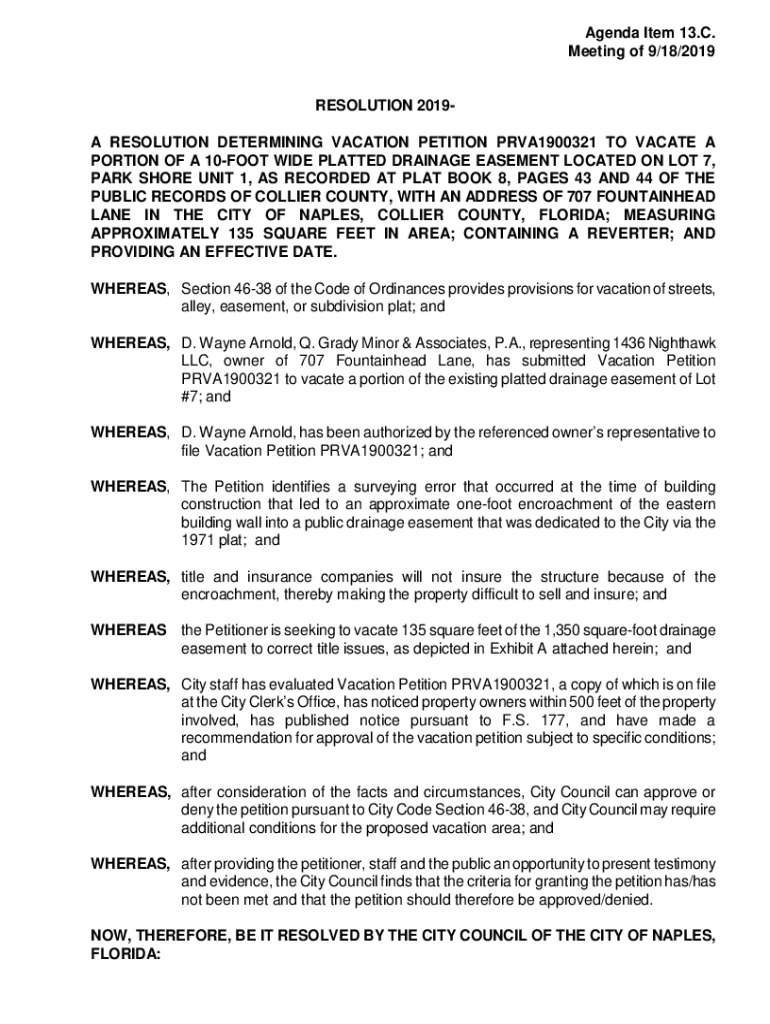 Fillable Online RESOLUTION 2019A RESOLUTION DETERMINING VACATION ...