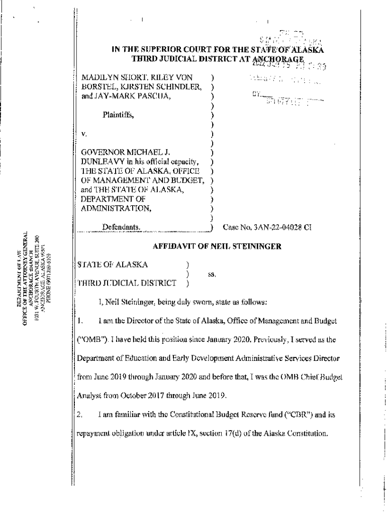 Fillable Online Affidavit of Neil Steininger. Short et al vs. Dunleavy ...
