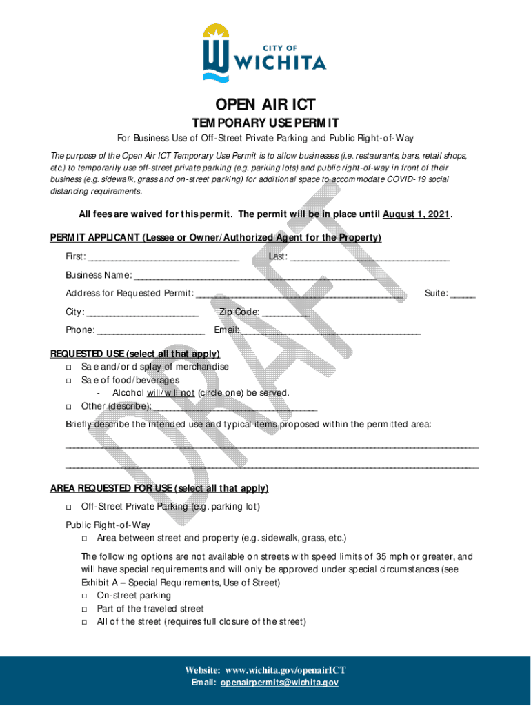 Fillable Online OPEN AIR TEMPORARY USE PERMIT (TUP) APPLICATION Fax ...