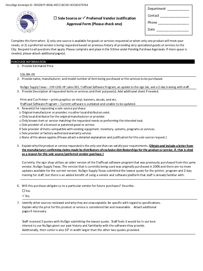 Fillable Online Sole Source or Preferred Vendor Justification Approval Form ... Fax Email Print ...