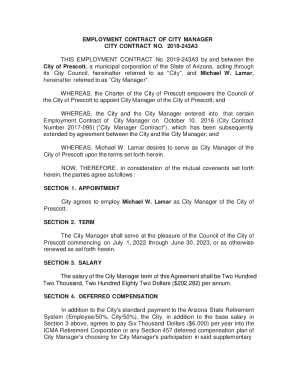 Fillable Online CITY MANAGER EMPLOYMENT AGREEMENT THIS EMPLOYMENT ...