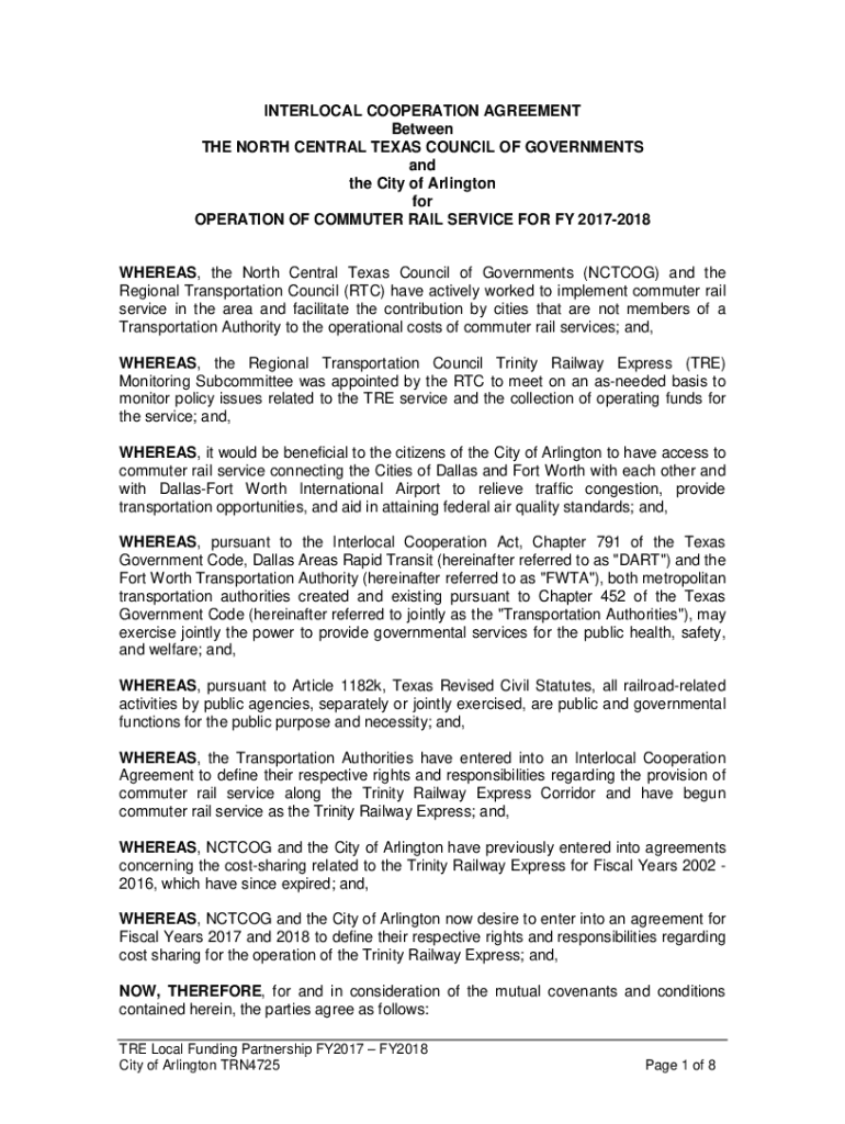 Fillable Online Get the free INTERLOCAL COOPERATION AGREEMENT Between ...