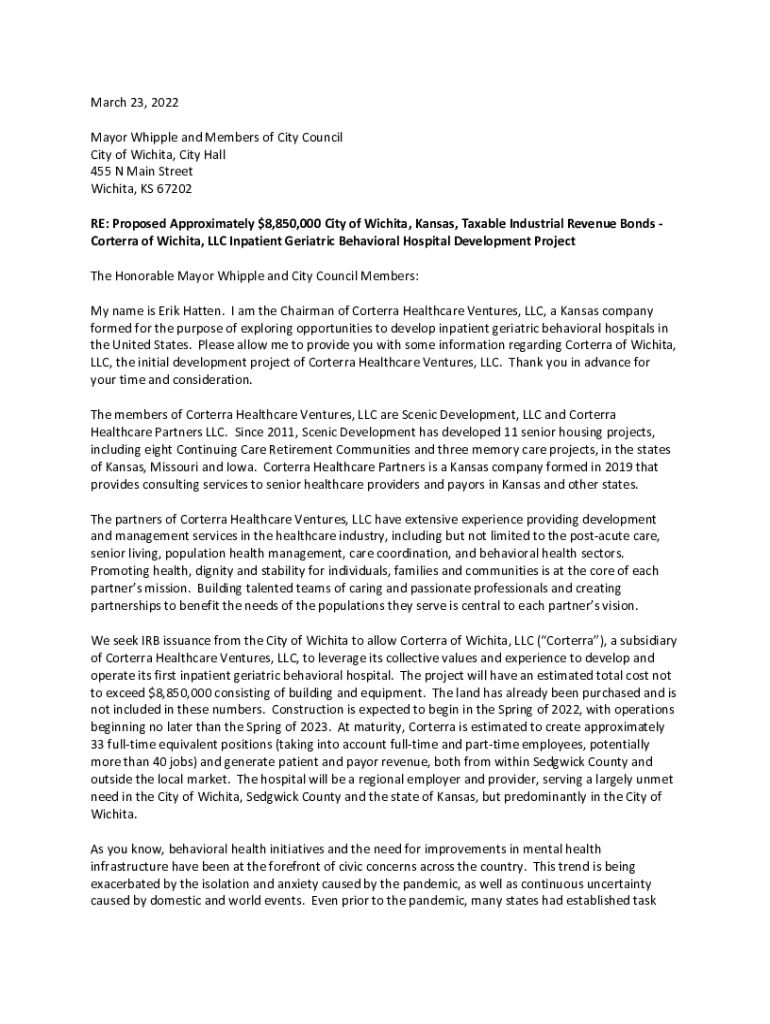 Fillable Online Corterra of Wichita, LLC Inpatient Geriatric Behavioral ...