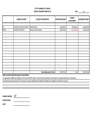 Fillable Online city of panama city beach budget transfer form bf-10 ba ...