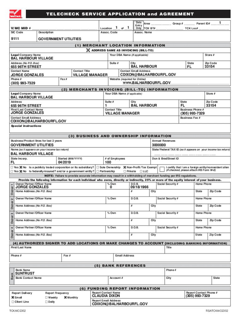 Fillable Online Fillable Online TELECHECK SERVICE APPLICATION and ...