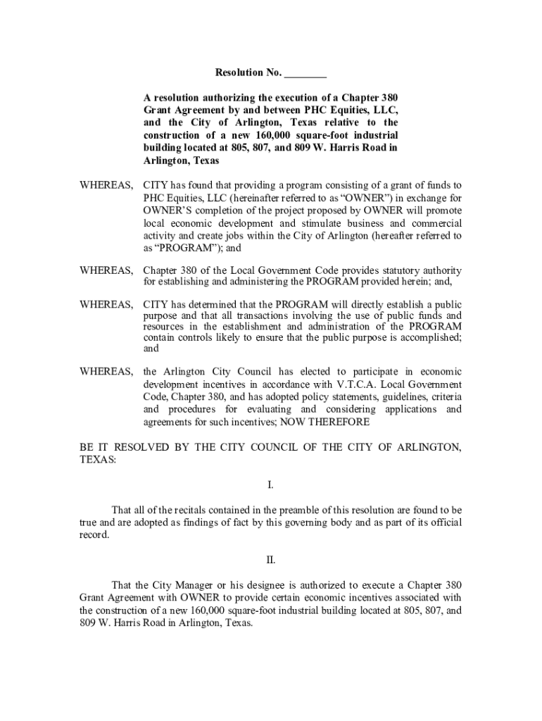 Fillable Online Fillable Online A resolution authorizing the execution of a Chapter 380 ... Fax ...