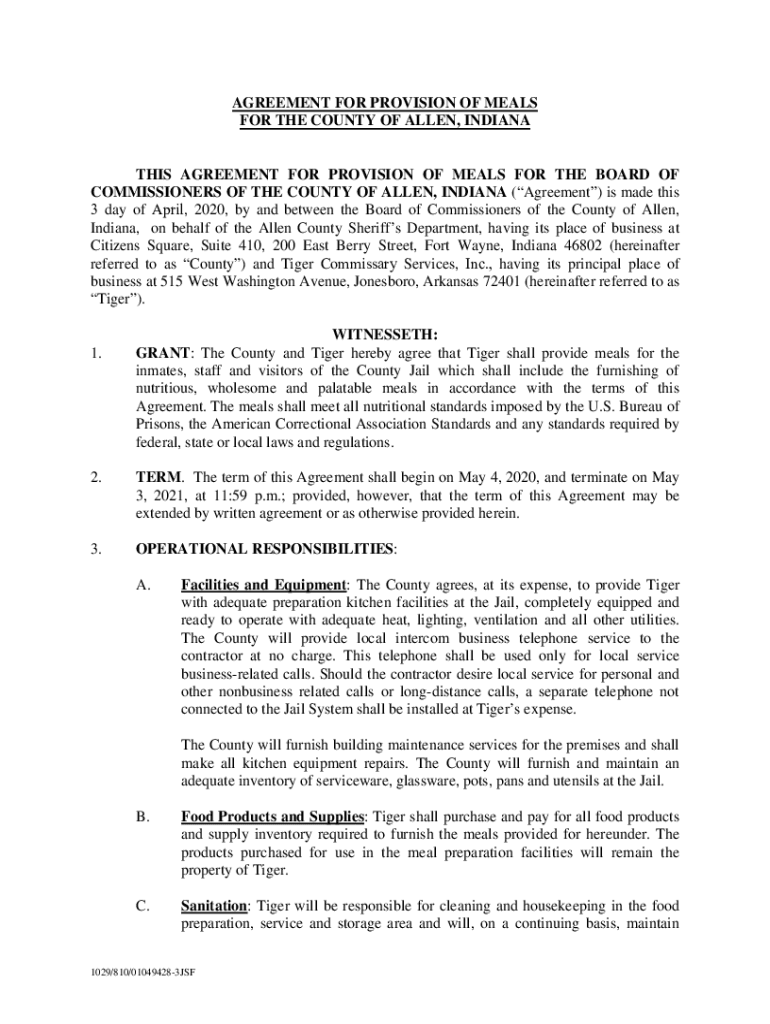 Fillable Online Food service agreement templateHealthy Eating Advisory ...