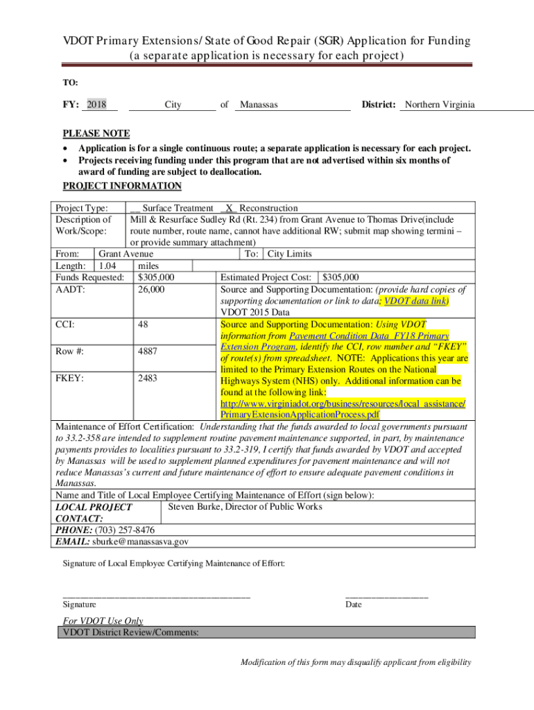Fillable Online State of Good Repair (SGR) Program - Virginia ...