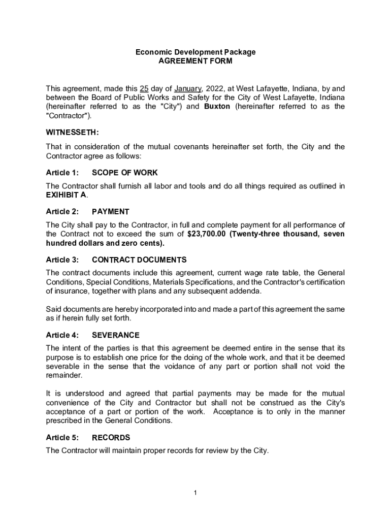 Fillable Online Economic Development Package AGREEMENT FORM Fax Email Print - pdfFiller
