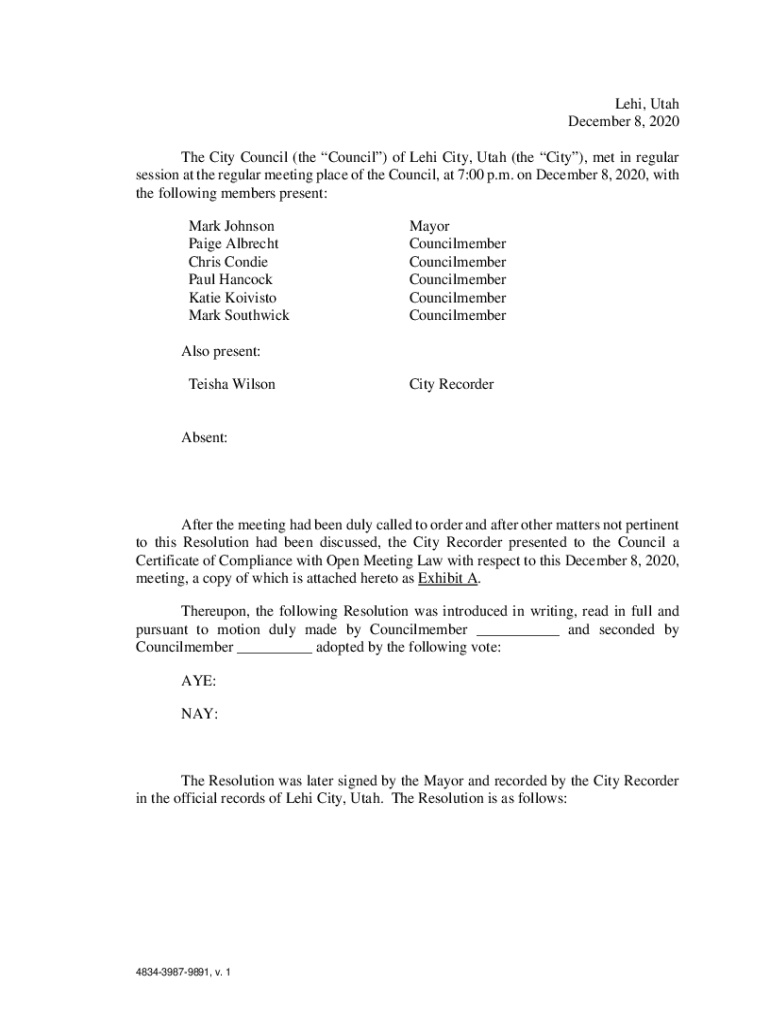 Fillable Online City Council - Lehi City Fax Email Print - pdfFiller
