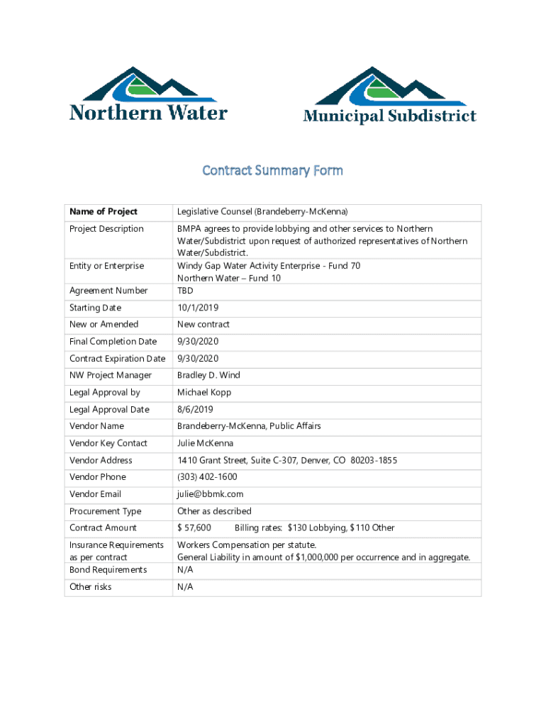 Fillable Online Contract Summary Template Form - Fill Out and Sign ...