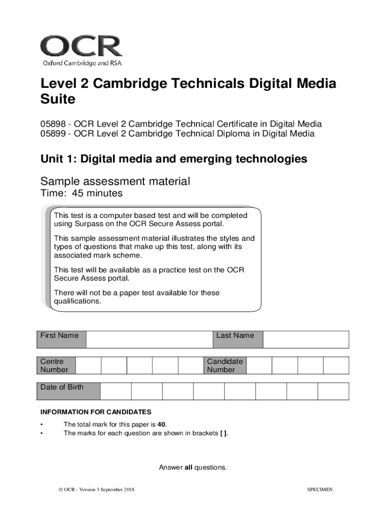Fillable Online Unit 01 - Digital media and emerging technologiesSample assessment material ...