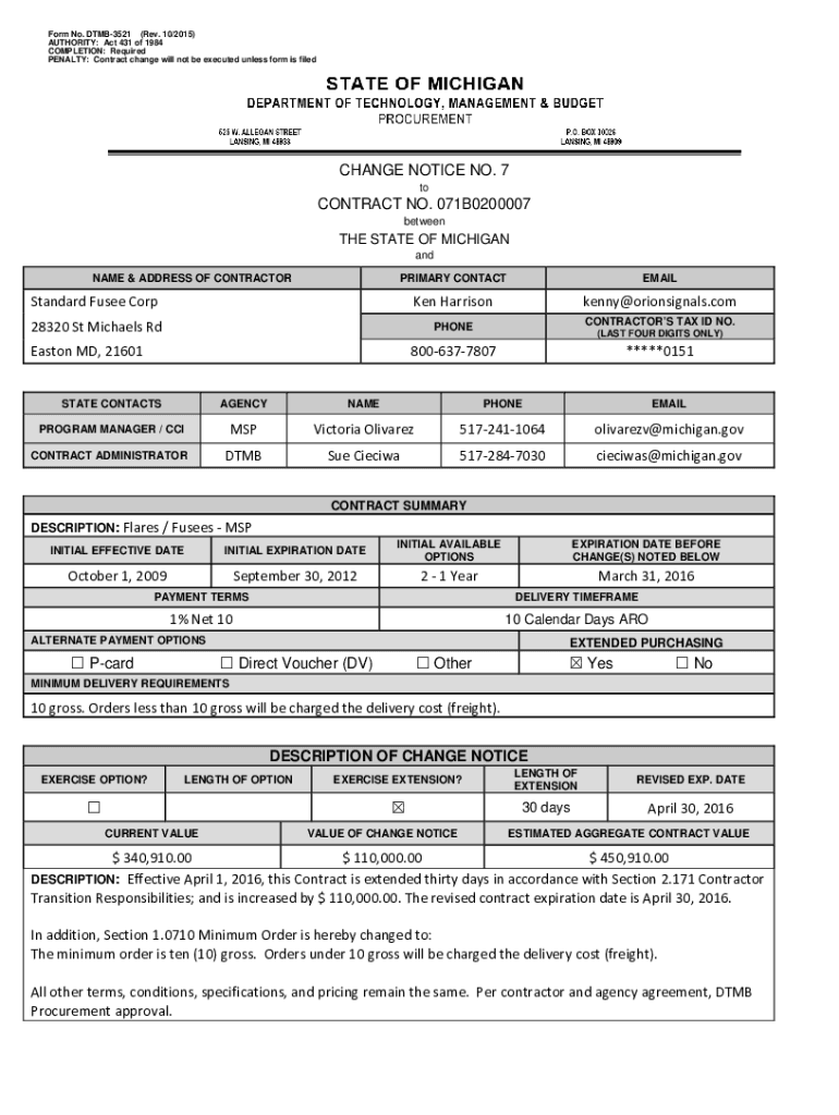 Fillable Online STATE OF MICHIGAN DEPARTMENT OFForm No. DTMB-3521 (Rev ...