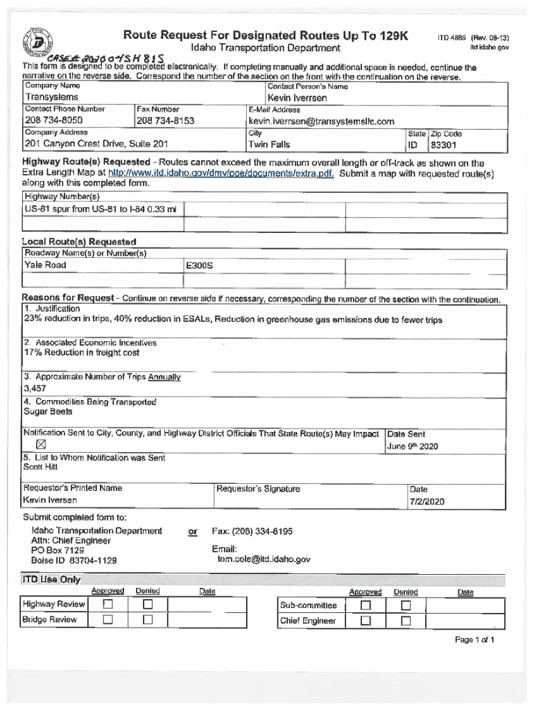 Fillable Online apps.itd.idaho.govAppsfreightRoute Request For ...