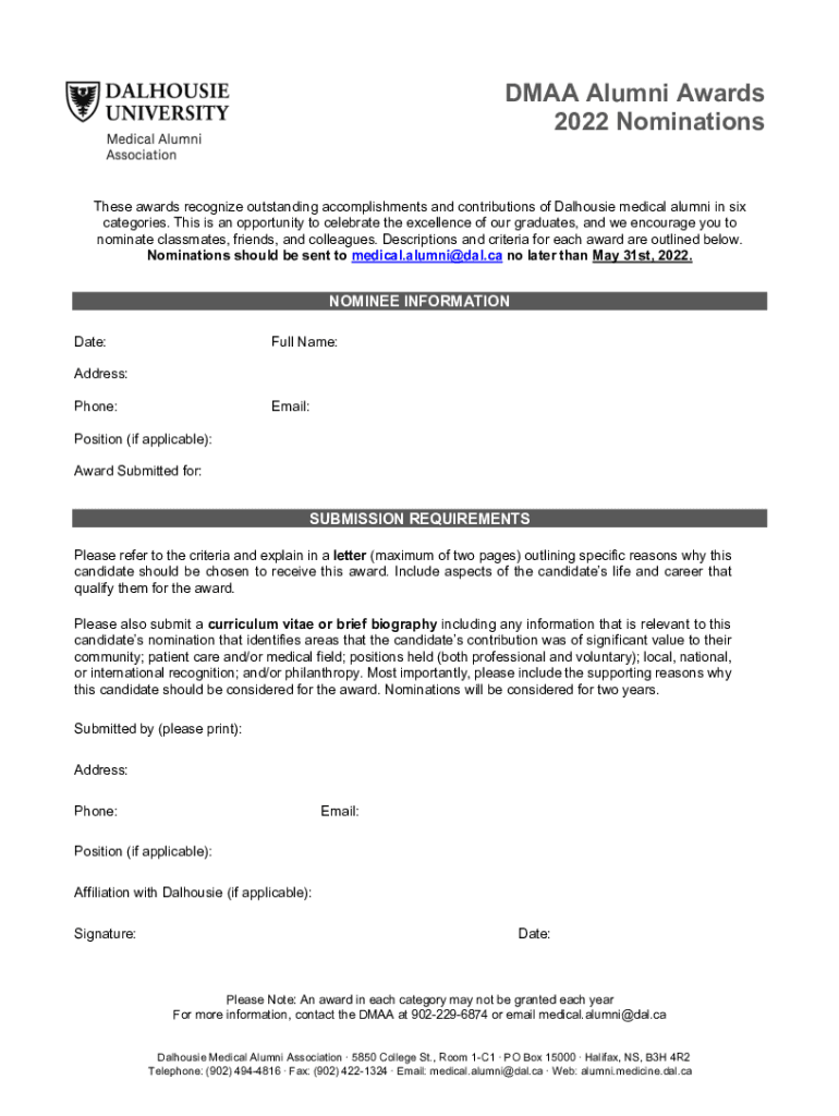 Fillable Online To: Re: Distinguished Medical Alumn Awards (DMAA) - UNC School of Medicine Fax ...