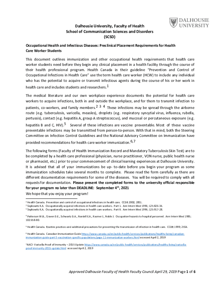 Fillable Online 2022 Dal Faculty of Health Immunization & Mandatory TST Form Fax Email Print ...