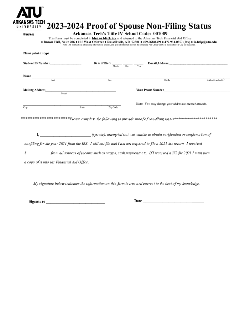 Fillable Online 2023-2024 Proof of Spouse Non-Filing Status Fax Email ...