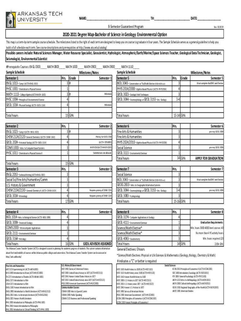 Fillable Online 2020-2021 Degree Map-Bachelor of Science in Geology Fax ...