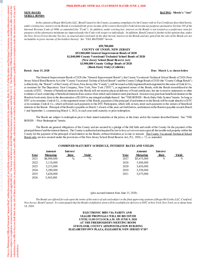Fillable Online Fillable Online This is a Preliminary Official Statement deemed final ... Fax ...