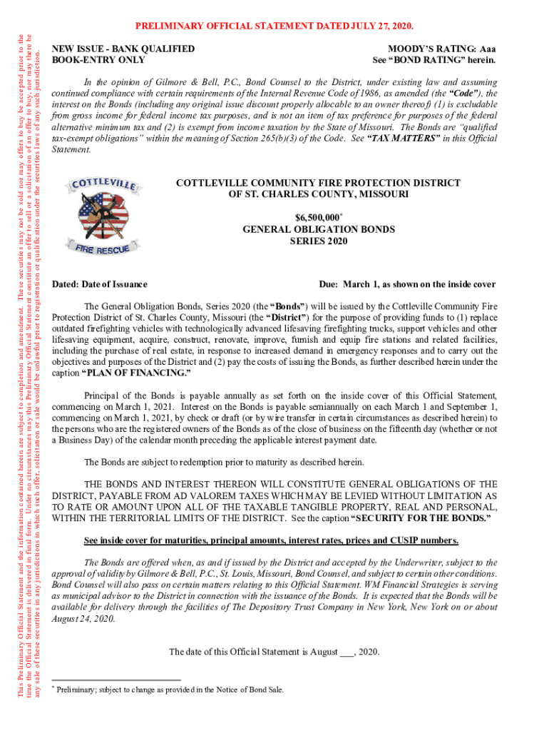 Fillable Online preliminary official statement dated july 27, 2020. Fax Email Print - pdfFiller