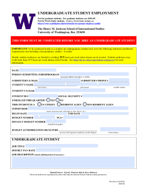 Fillable Online jsis washington COE - College Student Employment - National Center for Education ...