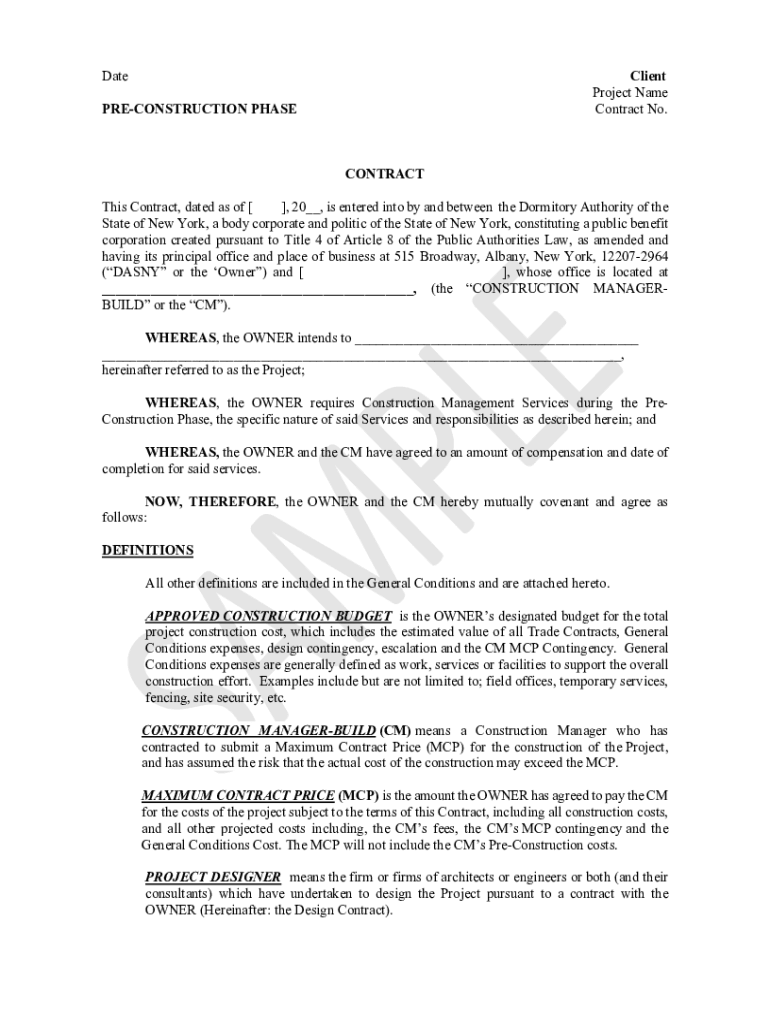 Fillable Online Preconstruction Services Contract Sample ClausesLaw ...