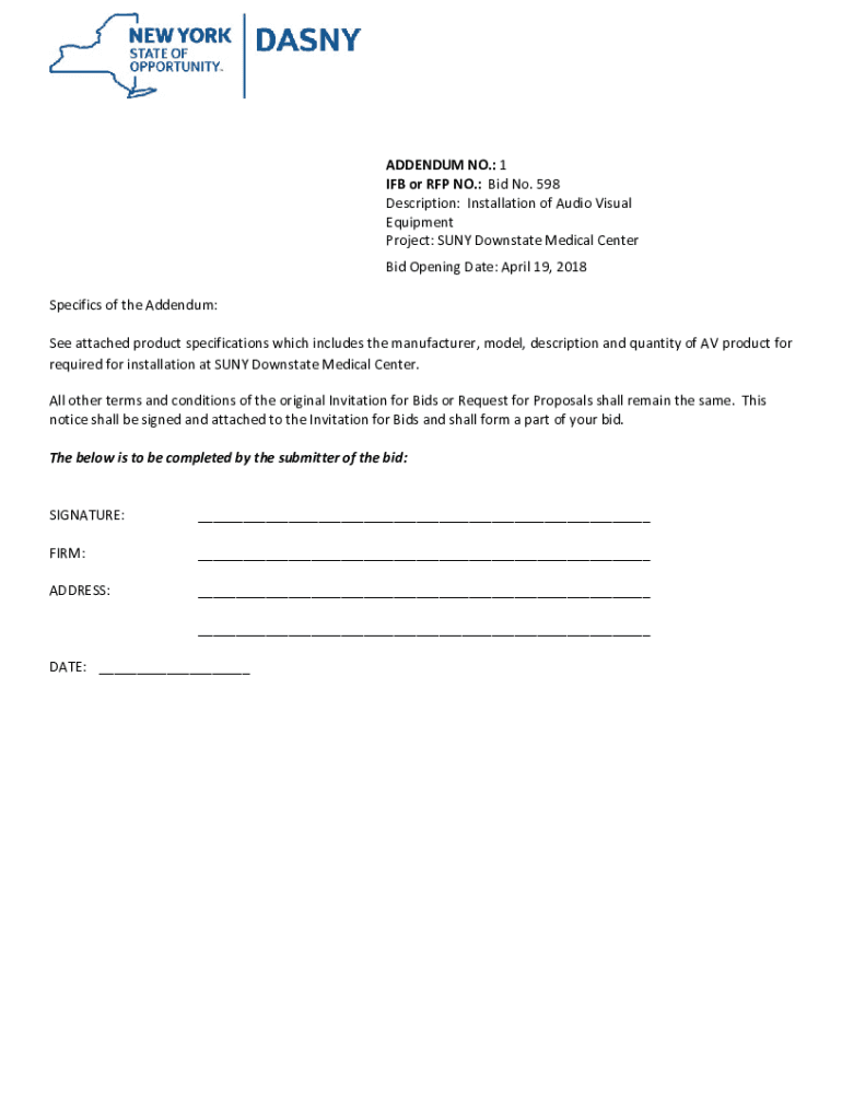 Fillable Online Fillable Online ADDENDUM NO.: 1 IFB or RFP NO.: Bid No ...
